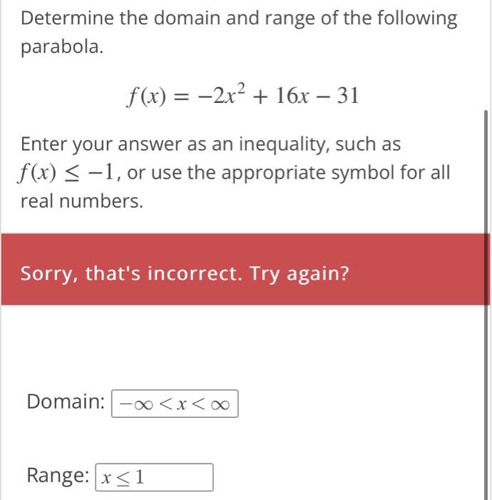 Solved Determine the domain and range of the following | Chegg.com