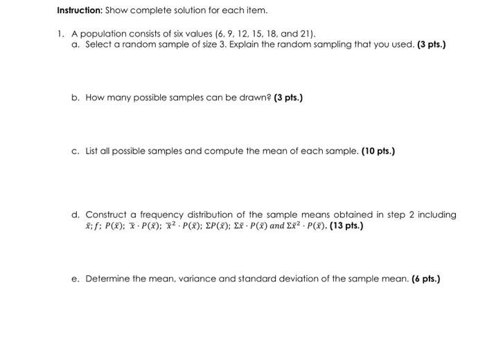 Solved Instruction: Show complete solution for each item. 1. | Chegg.com