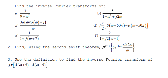 Solved Find the inverse Fourier transforms | Chegg.com