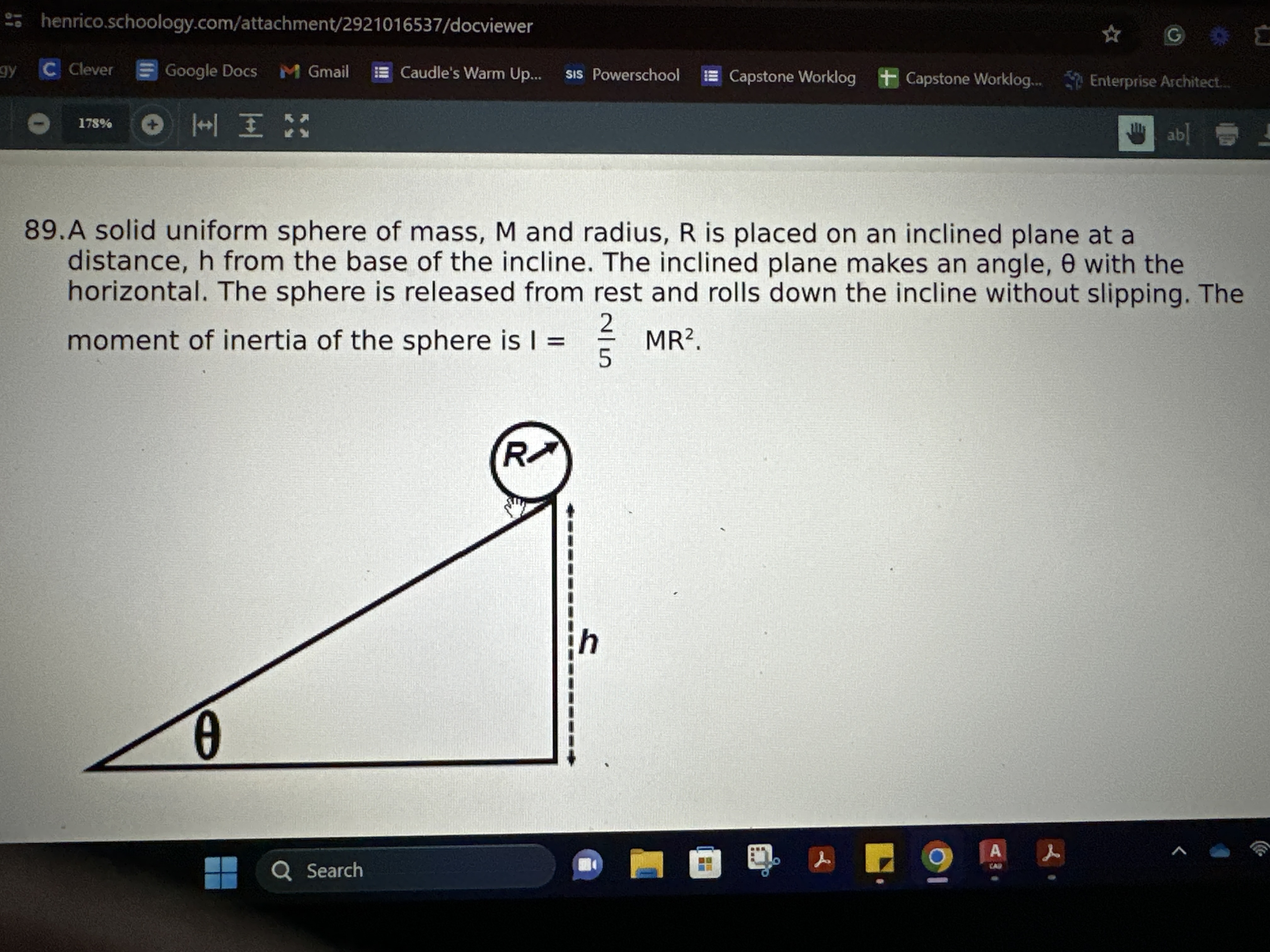 Solved A solid uniform sphere of mass, M ﻿and radius, R ﻿is | Chegg.com
