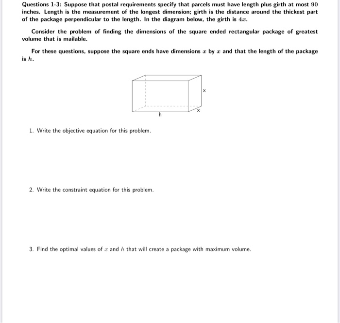 Solved Questions 1-3: Suppose that postal requirements | Chegg.com