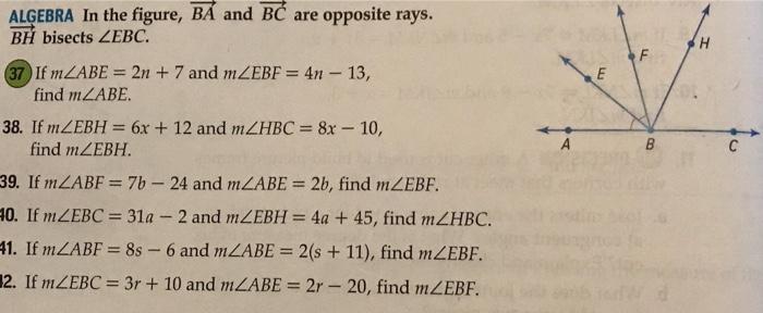 Solved ALGEBRA In the figure, BÁ and BC are opposite rays. | Chegg.com