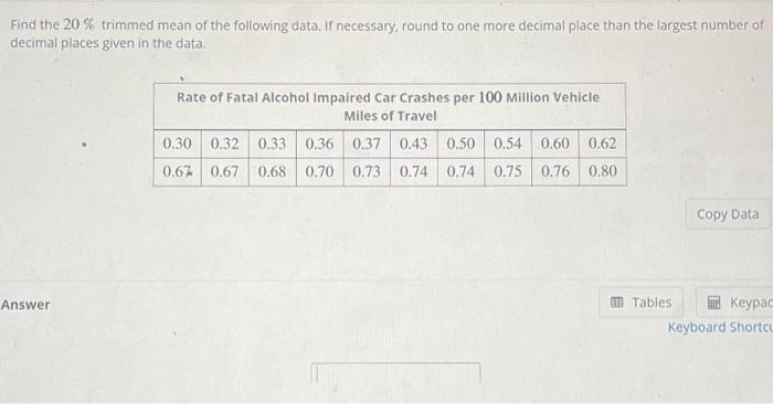 Solved Find the 20 % trimmed mean of the following data. If | Chegg.com
