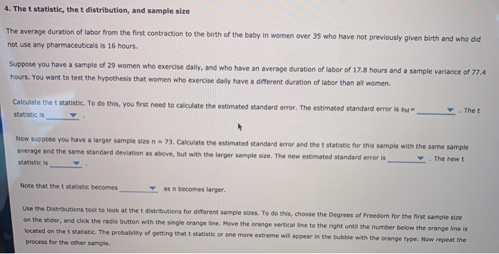 Solved 4. The t statistic, the t distribution, and sample | Chegg.com