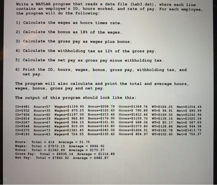 Solved Write a MATLAB program that reads a data file | Chegg.com