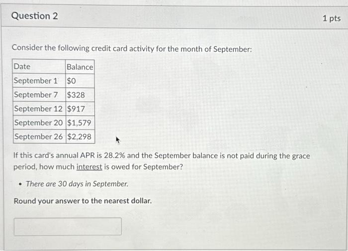 Solved Consider the following credit card activity for the | Chegg.com