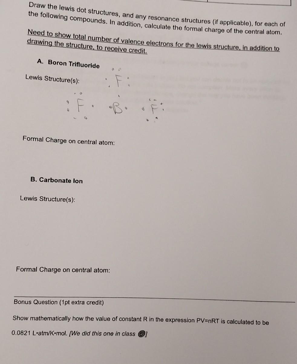 Solved Draw the lewis dot structures, and any resonance | Chegg.com