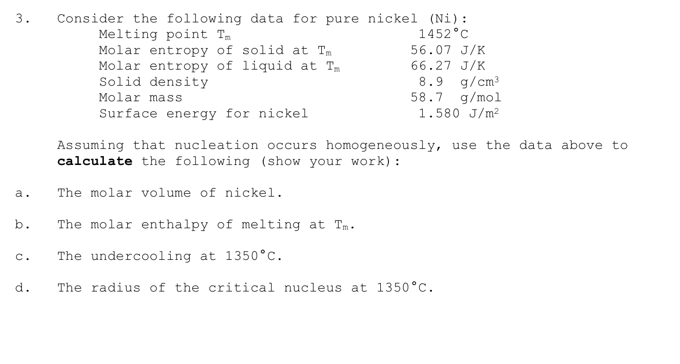 Solved Consider the following data for pure nickel | Chegg.com