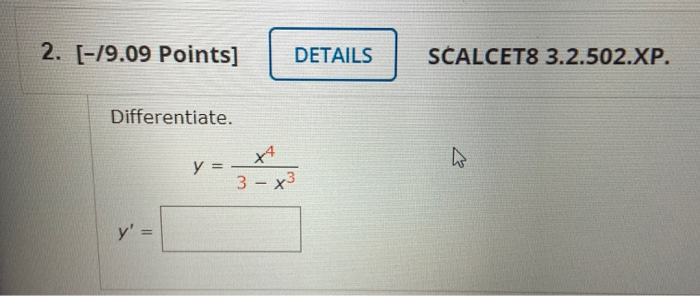 Solved 2. [-19.09 Points] DETAILS SCALCET8 3.2.502.XP. | Chegg.com