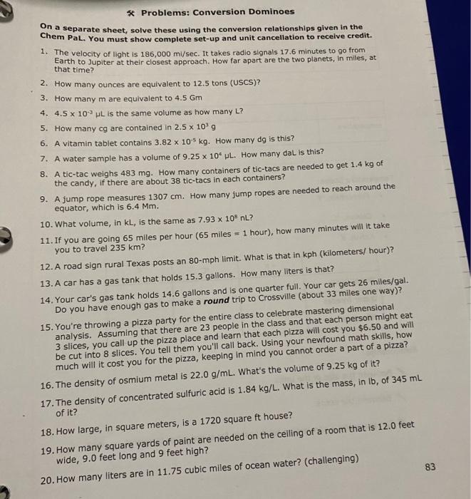 Solved * Problems: Conversion Dominoes On a separate sheet, | Chegg.com