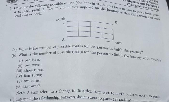 Solved 9. Consider the following possible routes (the lines | Chegg.com