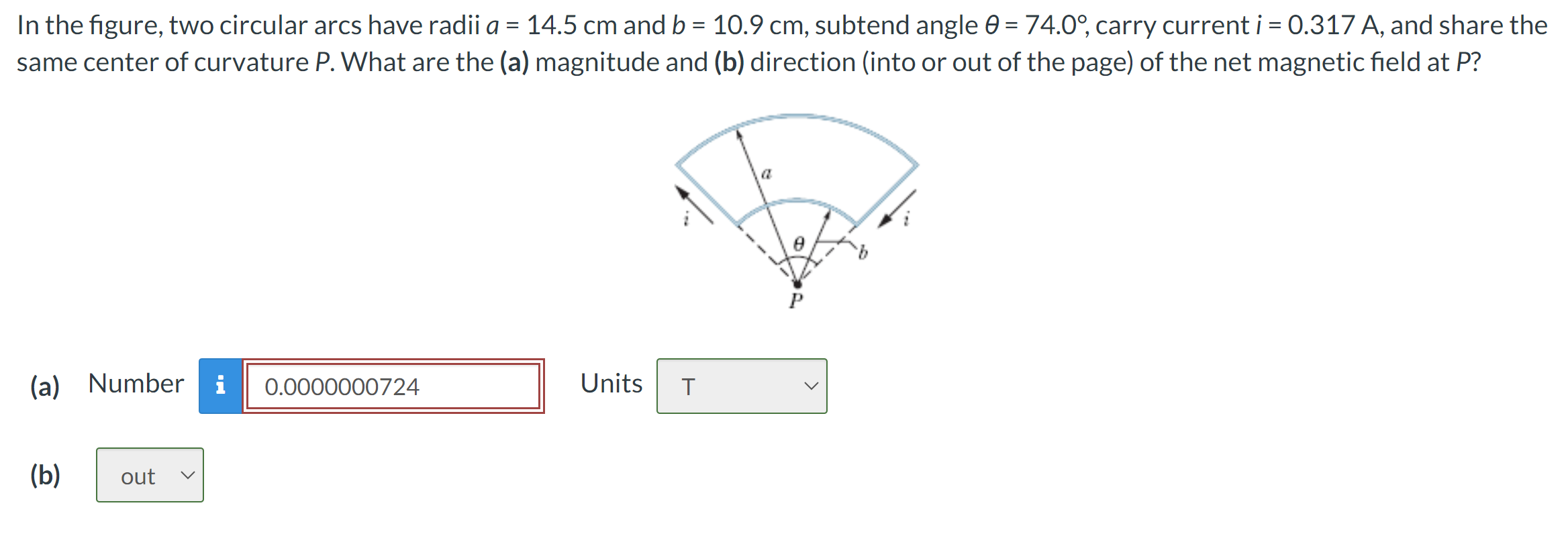 Solved In ﻿the figure, two circular arcs have radii a=14.5cm | Chegg.com
