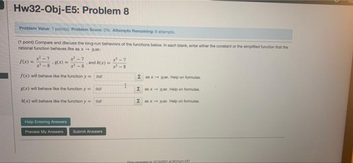 Solved Hw32-Obj-E5: Problem 8 Problem Value: 1 points). | Chegg.com