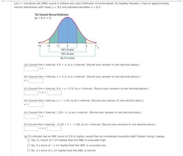 Solved Let x= red blood cell (RBC) count in millions per | Chegg.com