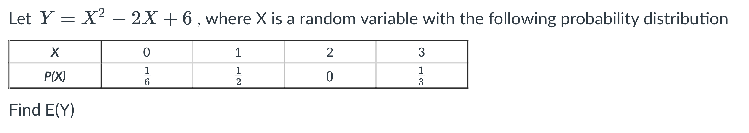 Solved Let Y=x2-2x+6, ﻿where x ﻿is a random variable with | Chegg.com