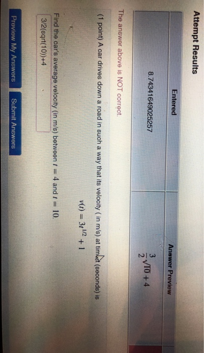 Solved Attempt Results Entered Answer Preview | Chegg.com