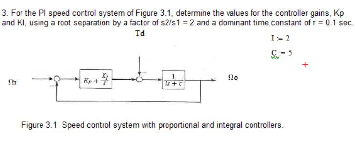 Solved For the PI speed control system of Figure 3.1, | Chegg.com