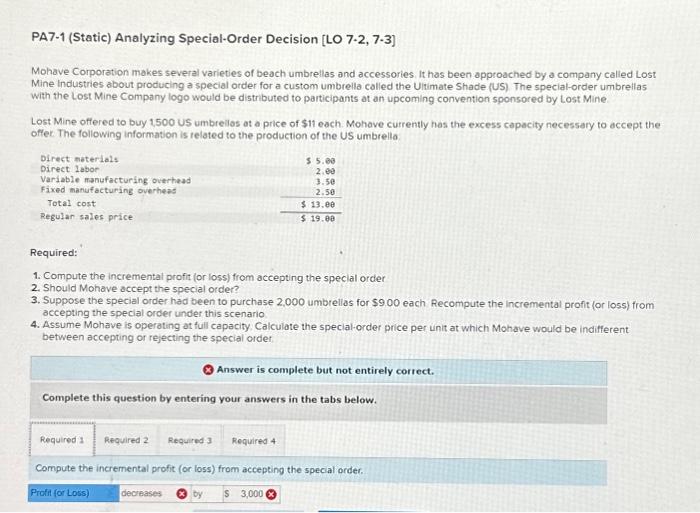 Solved PA7-1 (Static) Analyzing Special-Order Decision [LO | Chegg.com