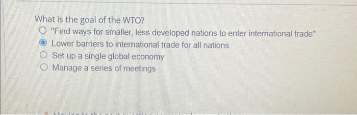 Solved What is the goal of the WTO? "Find ways for smaller, | Chegg.com