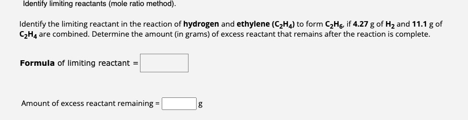 Solved Identify limiting reactants (mole ratio | Chegg.com Solved Identify limiting reactants (mole ratio | Chegg.com