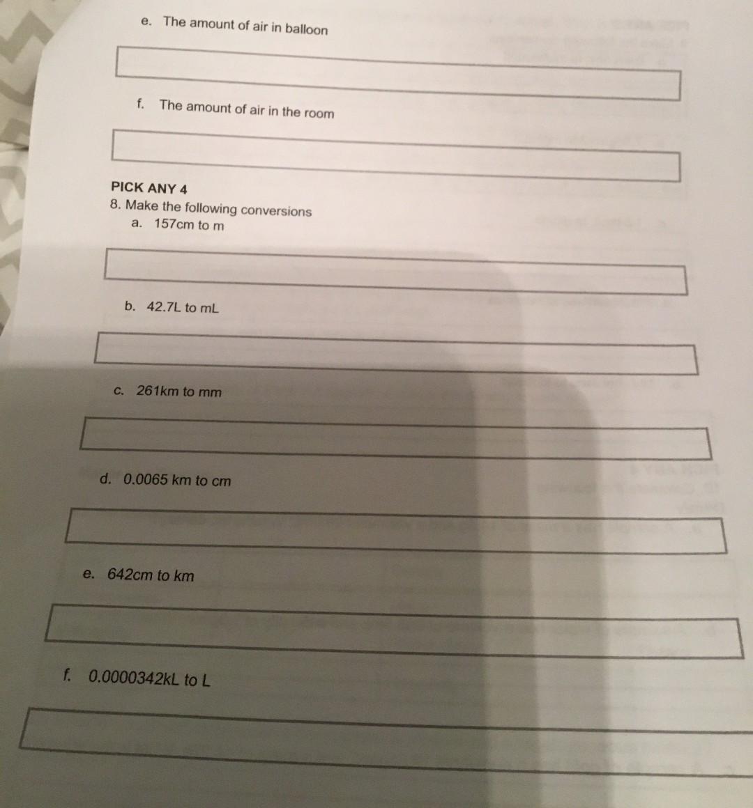 Solved PICK ANY 4 7. What SI units (km,m,cm,m,L,mL,kg,g,mg) | Chegg.com