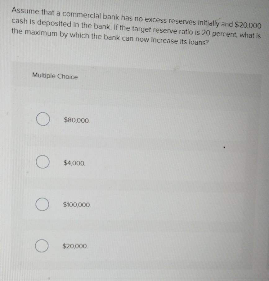 Solved Assume that a commercial bank has no excess reserves | Chegg.com