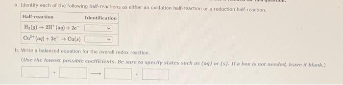 Solved b. Write a balanced equation for the overall redox | Chegg.com