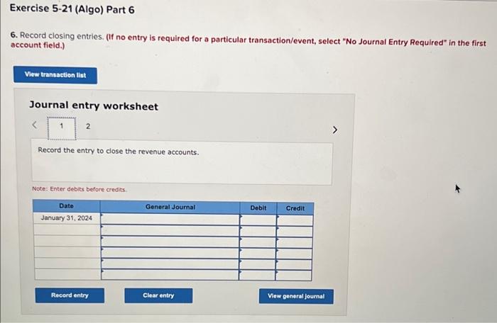 Required information Exercise 5-21 (Algo) Complete | Chegg.com