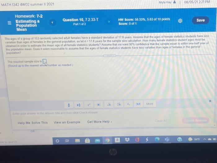 Solved MATH 1342 4WO2 summer 2021 Myla Hay 2 08/05/21 2:21 | Chegg.com