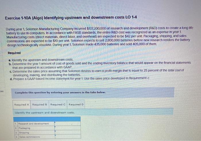 Solved Exercise 1-10A (Algo) Identifying upstream and | Chegg.com