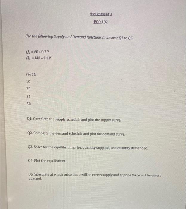 Solved Use the following Supply and Demand functions to | Chegg.com