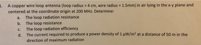 Solved a. 1. A copper wire loop antenna (loop radius = 4 cm, | Chegg.com