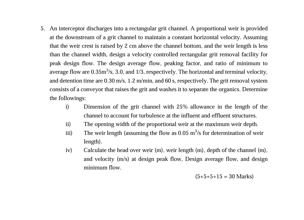 Solved An interceptor discharges into a rectangular grit | Chegg.com