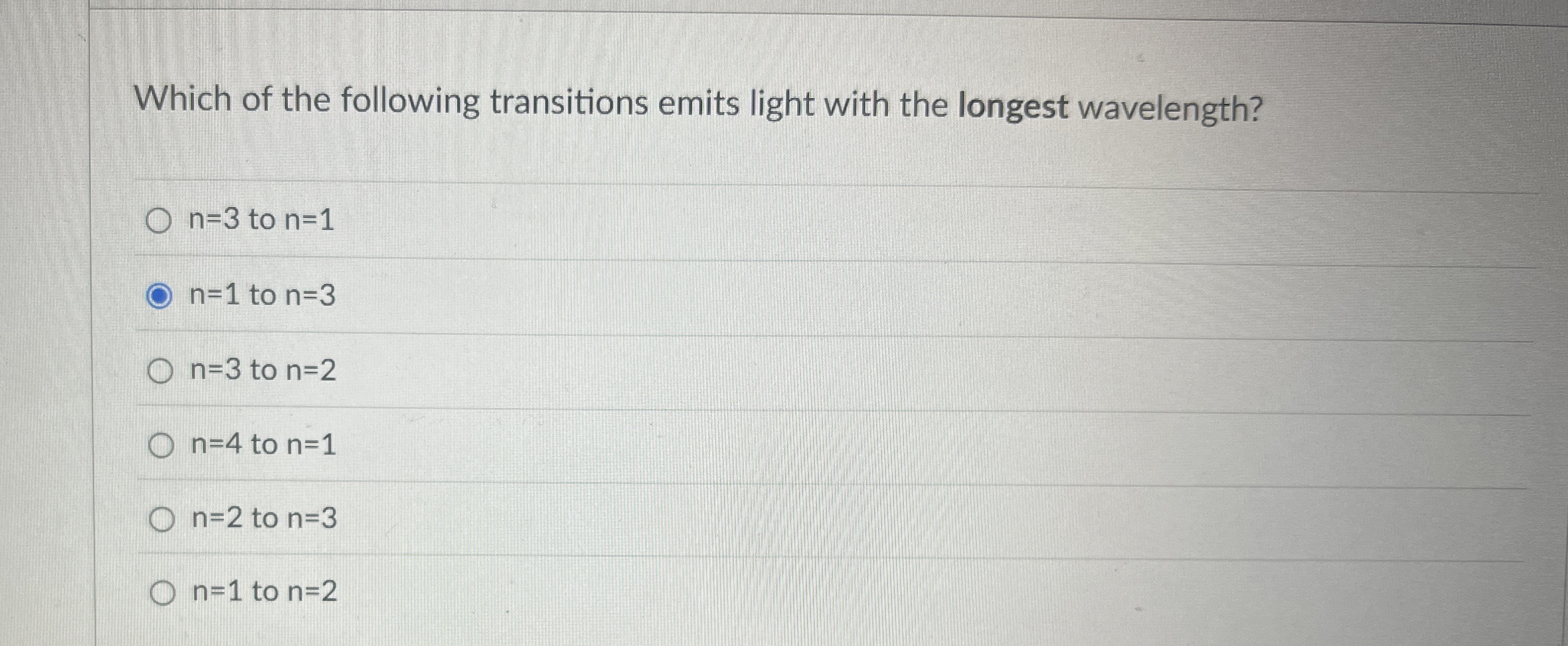 Solved Which of the following transitions emits light with | Chegg.com