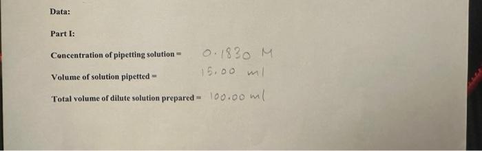 Solved Part I: Concentration of pipetting solution = Volume | Chegg.com