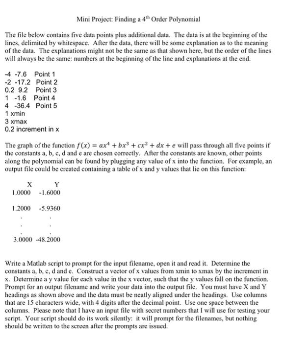 Solved MATLAB: Finding a Fourth Order PolynomialDo as per | Chegg.com