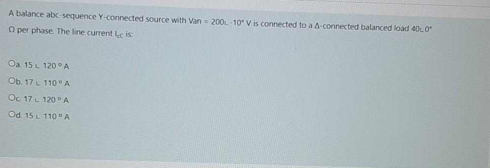 Solved A balance abc-sequence Y-connected source with Van = | Chegg.com