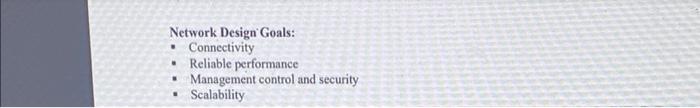 Solved Network Design' Goals: - Connectivity - Reliable | Chegg.com