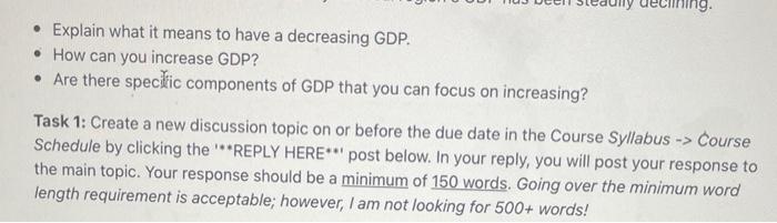 Solved - Explain what it means to have a decreasing GDP. - | Chegg.com