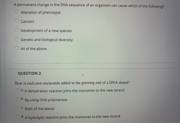 Solved A permanent change in the DNA sequence of an organism | Chegg.com