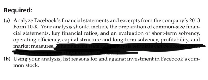 Required: (a) Analyze Facebook's financial statements | Chegg.com