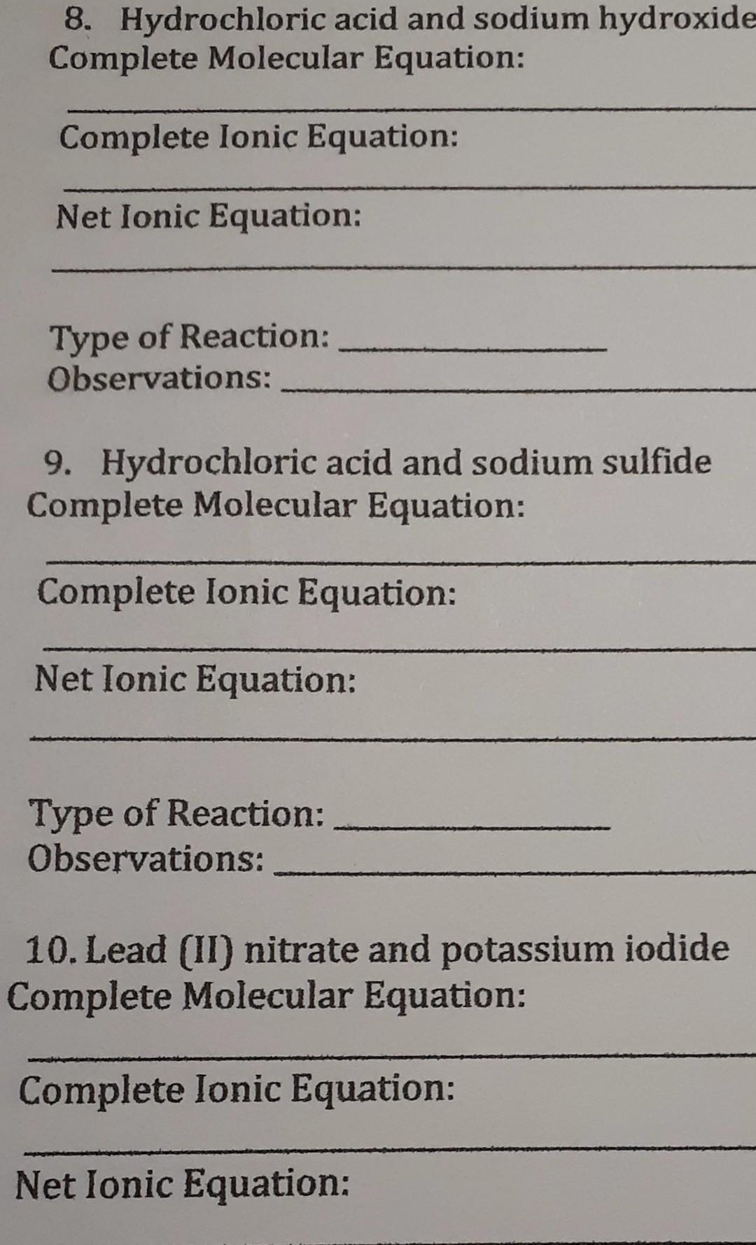 Solved Complete the following for each reaction. For your | Chegg.com