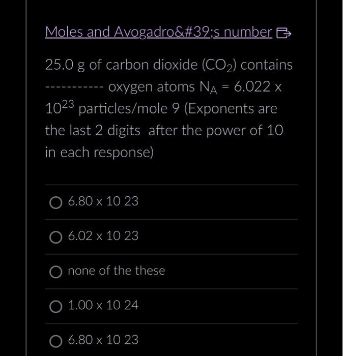 Solved Moles and Avogadro\&\#39; s number ヨ 25.0 g of carbon | Chegg.com