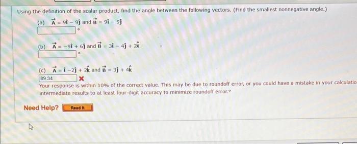 Solved Using the definition of the scalar product, find the | Chegg.com