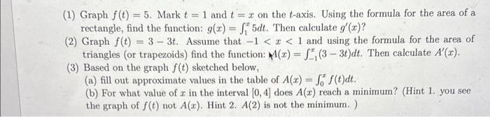 (1) Graph f(t)=5. Mark t=1 and t=x on the t-axis. | Chegg.com (1) Graph f(t)=5. Mark t=1 and t=x on the t-axis. | Chegg.com