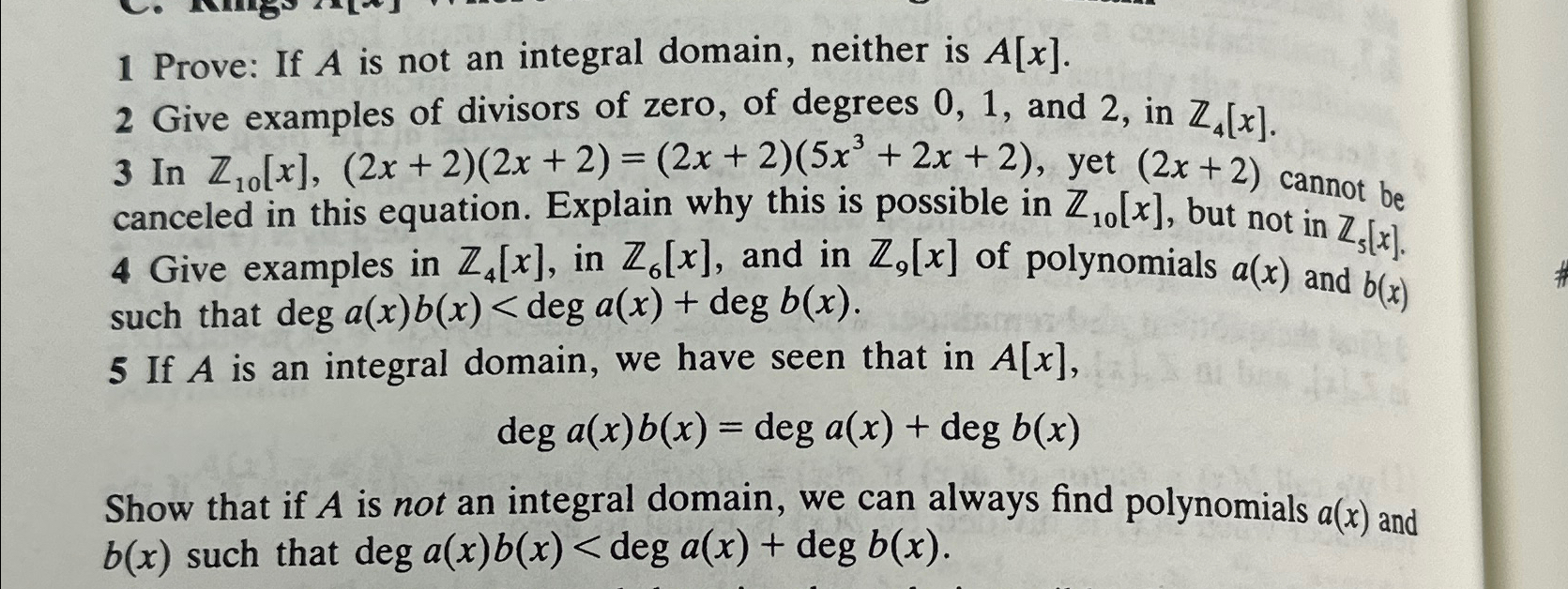 Solved 1 ﻿Prove: If A ﻿is not an integral domain, neither is | Chegg.com