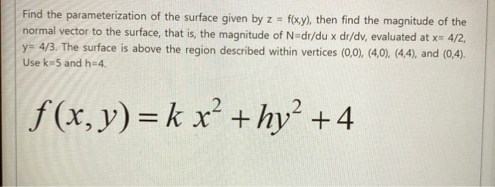 Solved Find The Parameterization Of The Surface Given By Z 4614