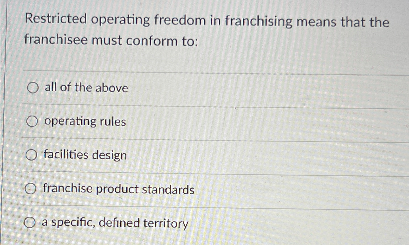 Solved Restricted operating freedom in franchising means | Chegg.com