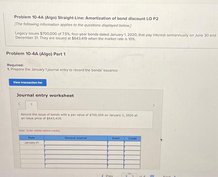Solved Problem 10-4A (Algo) Straight-Line: Amortization of | Chegg.com