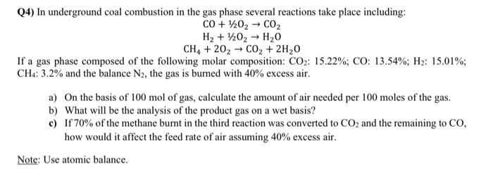 Solved CO+1/2O2→CO2H2+1/2O2→H2OCH4+2O2→CO2+2H2O If a gas | Chegg.com
